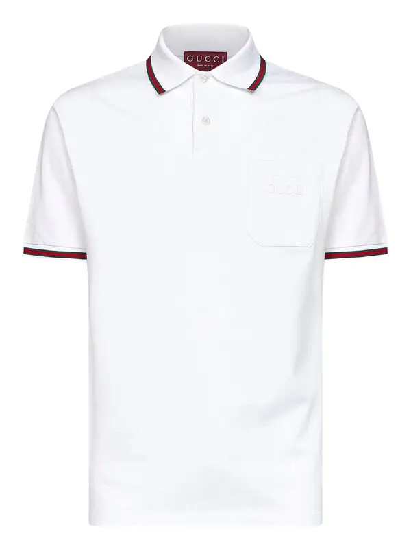 Gucci White Stretch Cotton Piqué Embroidered Polo Shirt - Multicolor