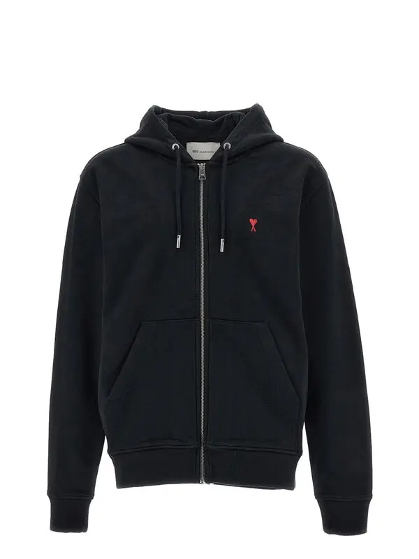 AMI Paris Zipped Hoodie With Red De Coeur - Multicolor