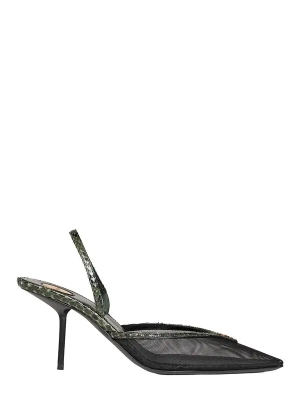 Saint Laurent Black And Green Mesh And Python Slingback Pumps - Multicolor