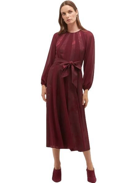 HOBBS LONDON Loren Jacquard Long Sleeve Midi Dress - Warmplum