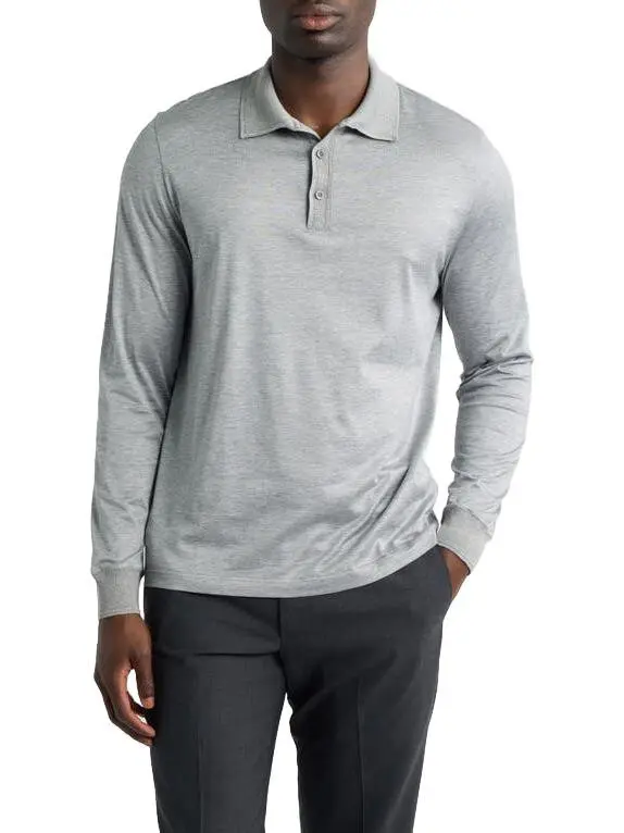 Canali Silk & Cotton Long Sleeve Polo - Light Grey