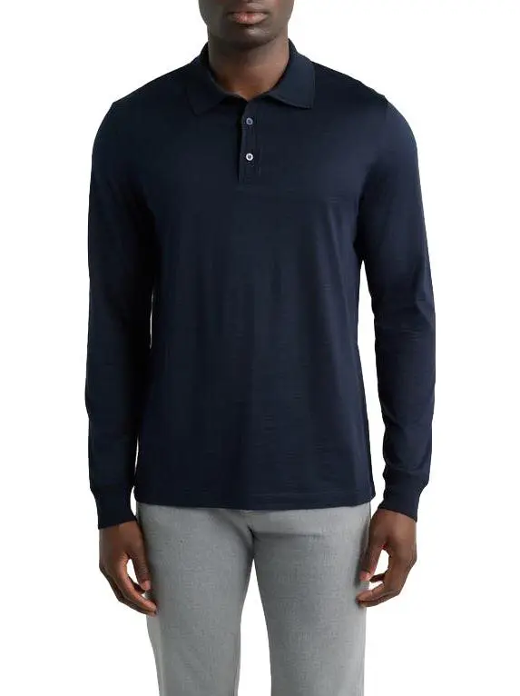 Canali Silk & Cotton Long Sleeve Polo - Navy