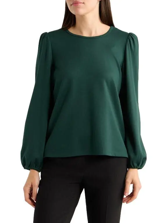 Anne Klein Long-sleeve Puff Shoulder T-shirt - Pine Forest