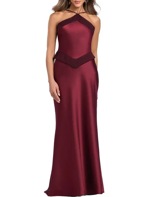 XSCAPE EVENINGS Satin Mermaid Gown - Wine