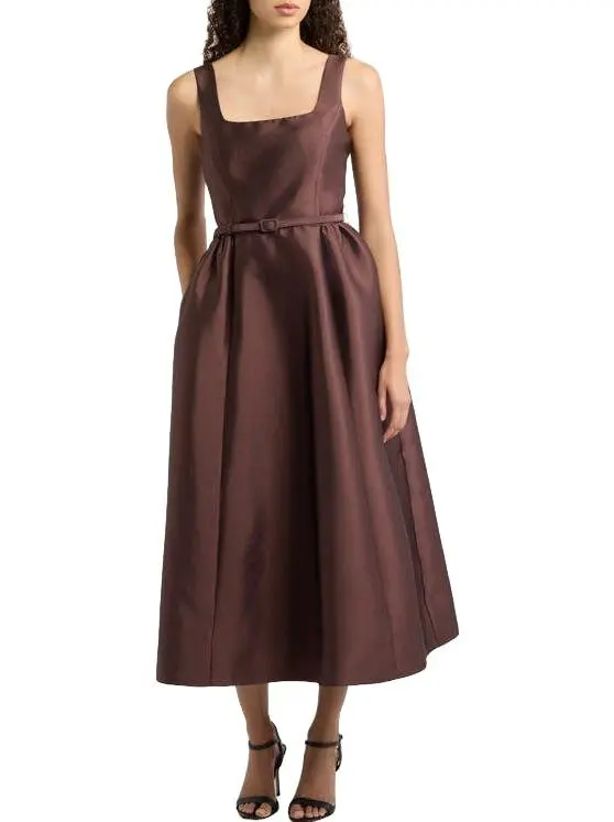 Julia Jordan Belted Fit & Flare Gown - Brown