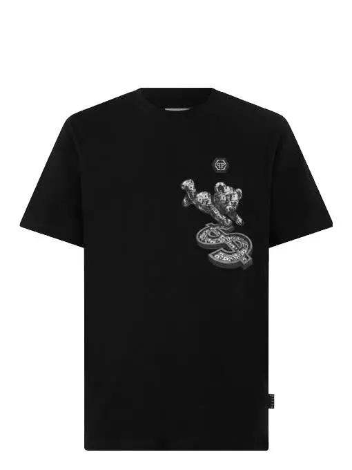 Philipp Plein Round Neck T-shirt Teddy Dollar Patch - Black