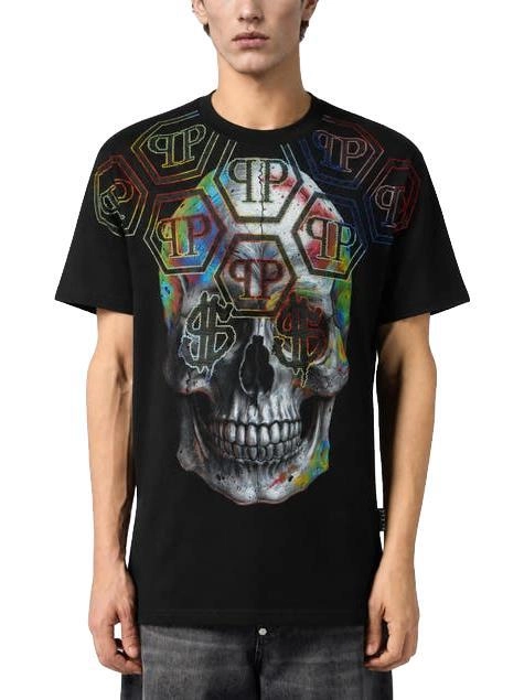 Philipp Plein Round Neck T-shirt Multicolor Skull Monogram - Ebony