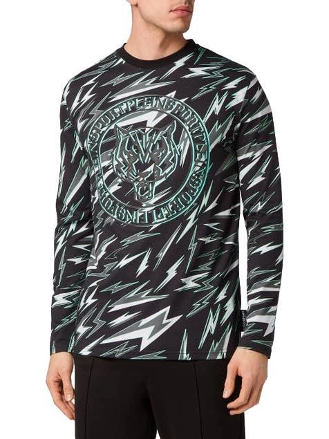 PLEIN SPORT T-shirt Round Neck Ls Tiger - Black/mintgreen