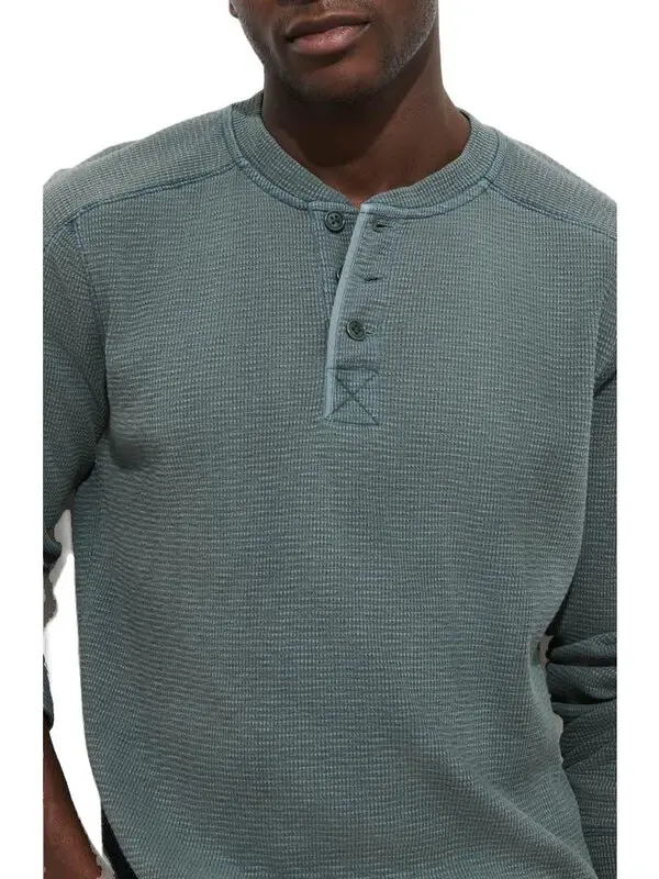 ALEX MILL Austin Thermal Cotton Henley - Sage
