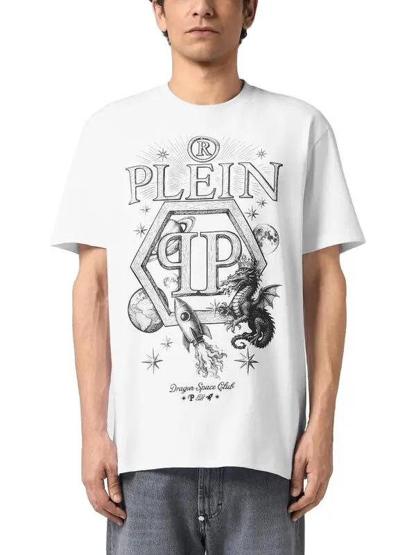Philipp Plein Round Neck T-shirt Dragon Hexagon - White