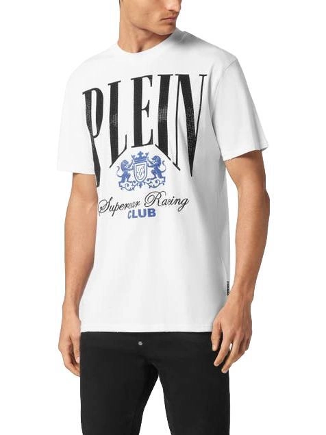 Philipp Plein Jersey T-shirt Round Neck Ss Strass Cars Racing - White