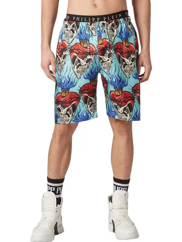 Philipp Plein Silk Shorts Love Tattoo - Turquoise