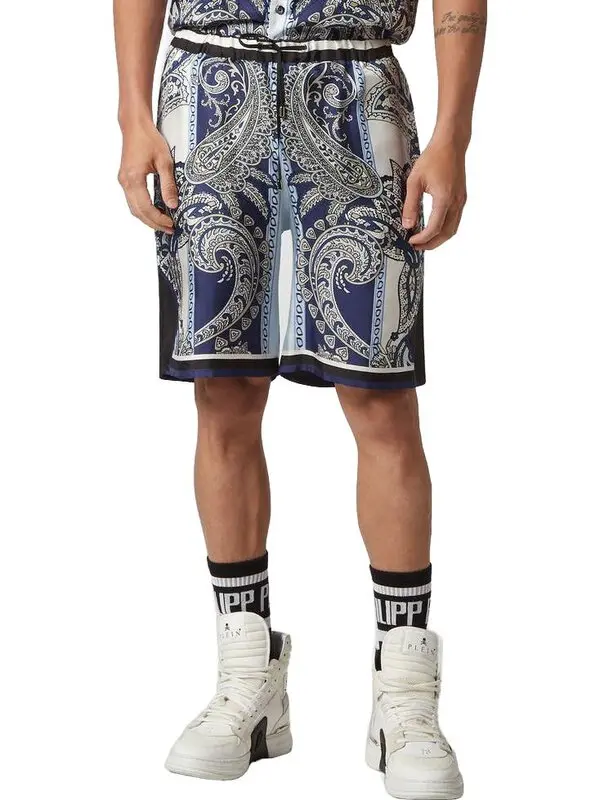 Philipp Plein Silk Shorts Paisley Foulard - Lightblue