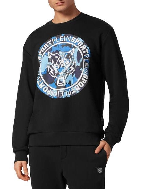 PLEIN SPORT Sweatshirt Ls Carbon Tiger - Black/lightblue