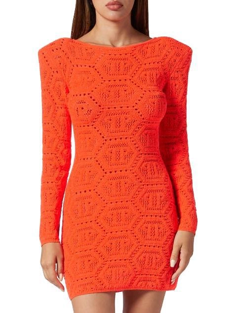 Philipp Plein Fluo Knit Mini Dress Monogram - Orangefluo