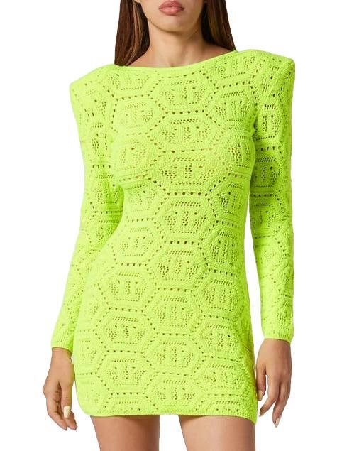 Philipp Plein Fluo Knit Mini Dress Monogram - Yellowfluo