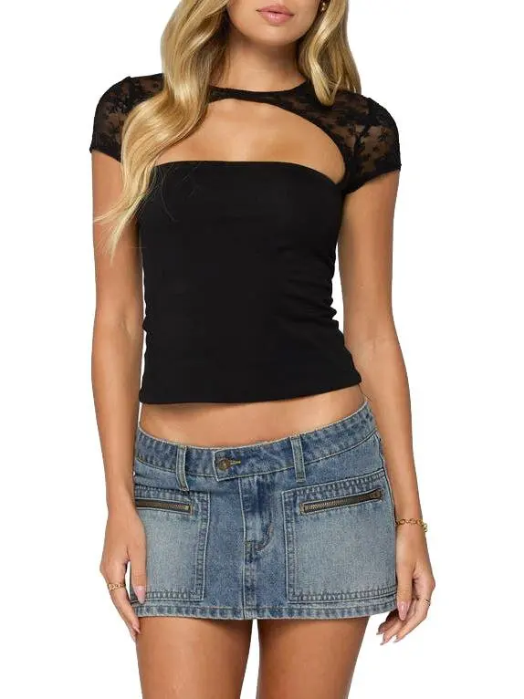 EDIKTED Celesh Lacey Cutout Top - Black