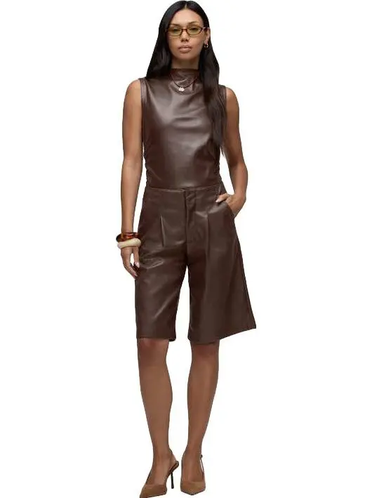 Hudson Jeans Vegan Leather Pleated Trouser Short - Chicory Coffee
