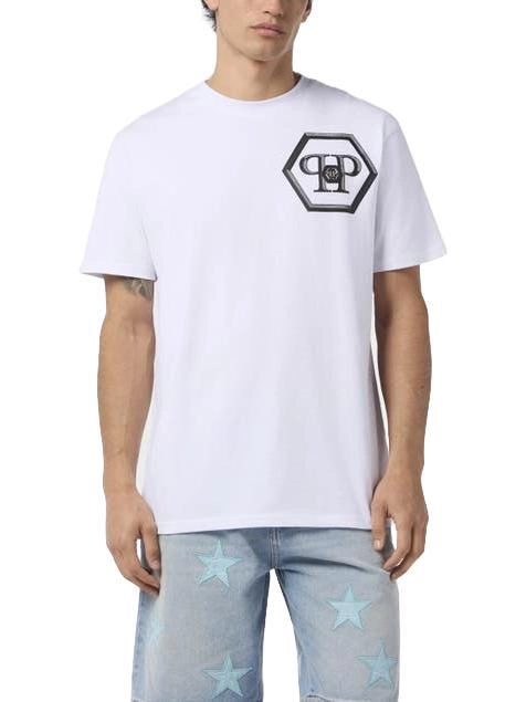 Philipp Plein Round Neck T-shirt Lines Hexagon - White