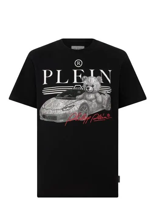 Philipp Plein Round Neck T-shirt Teddy Car Stones - Black