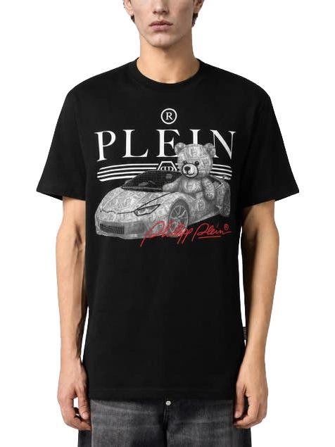 Philipp Plein Round Neck T-shirt Teddy Car Stones - Black