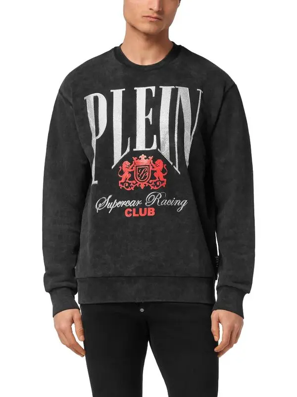 Philipp Plein Sweatshirt Round Neck Ls Racing Club - Black