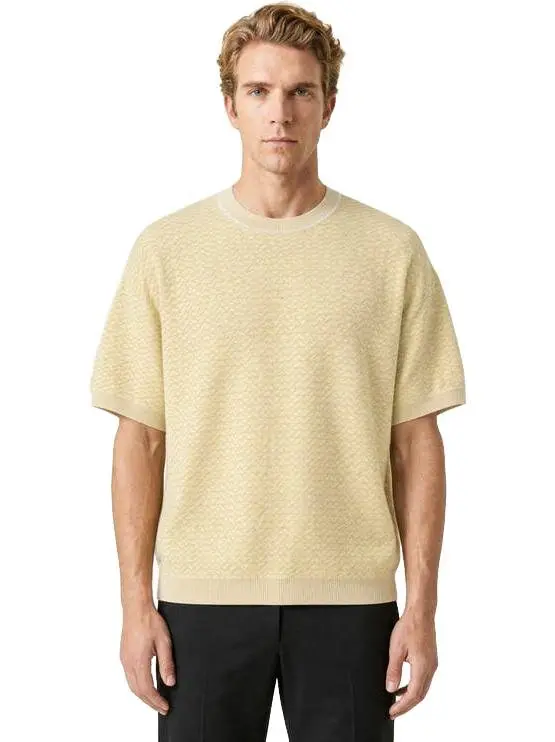 MODENAIRE Textured Knit Short Sleeve Crewneck Sweater - Beige