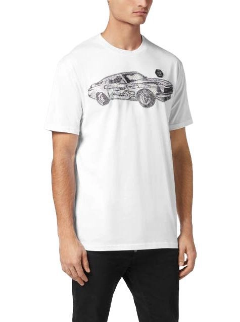 Philipp Plein Jersey T-shirt Round Neck Ss Strass Cars Racing - White
