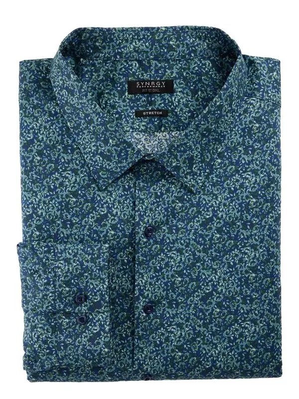 SYNRGY BY DXL Big & Tall Floral Print Performance Dress Shirt - Blue