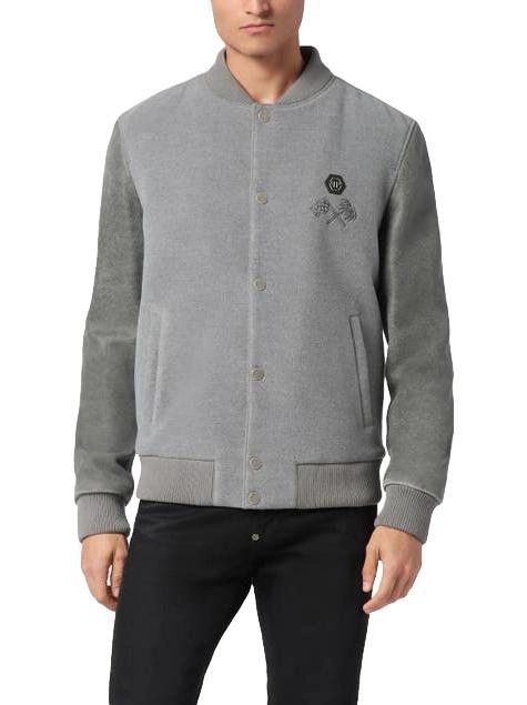 Philipp Plein College Bomber Jacket Ls Plein Club - Grey