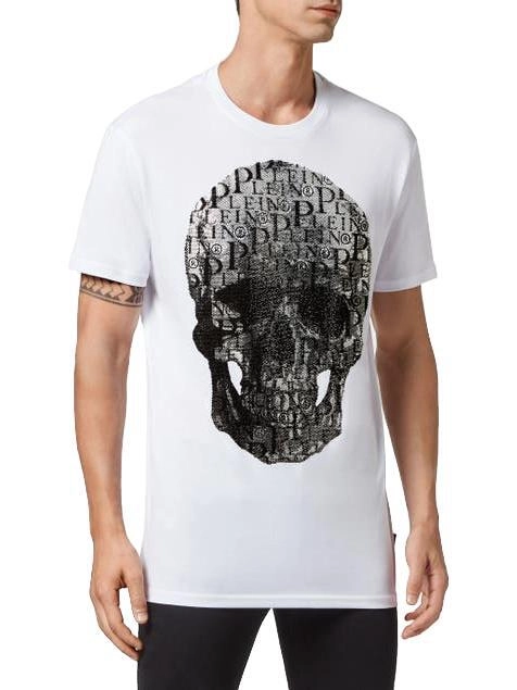 Philipp Plein T-shirt Round Neck Ss Skull And Plein With Crystals - White