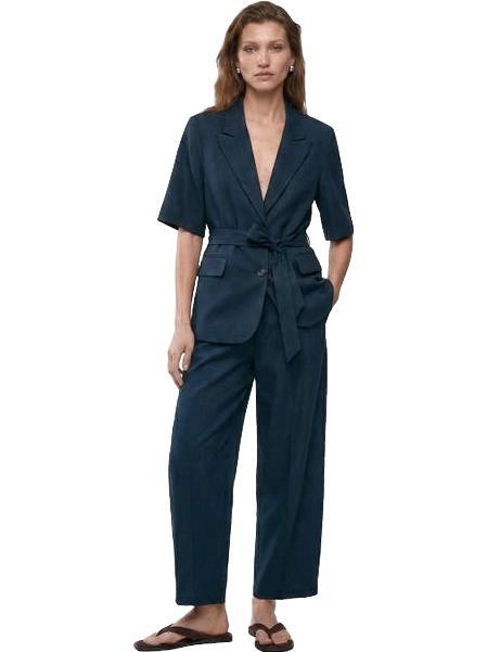 Koton High Rise Wide Leg Barrel Pants - Navy Blue