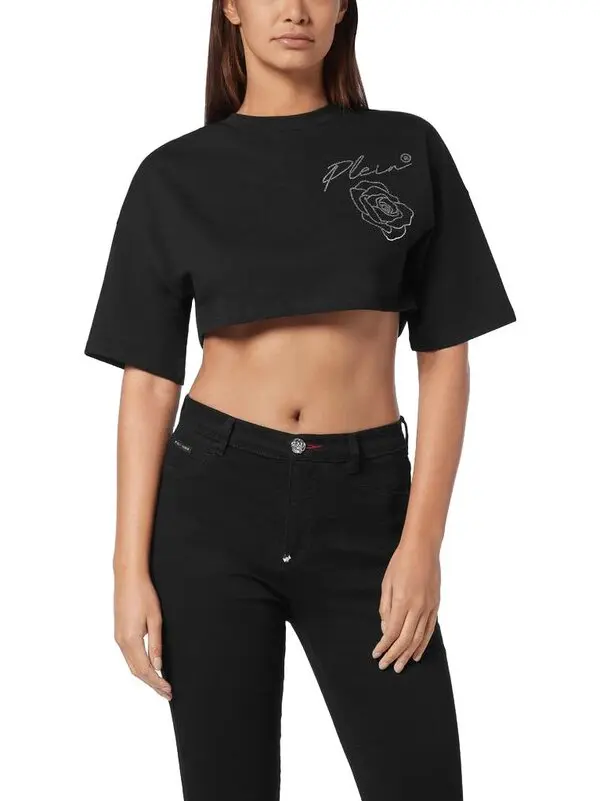 Philipp Plein Roses Cropped Top - Black