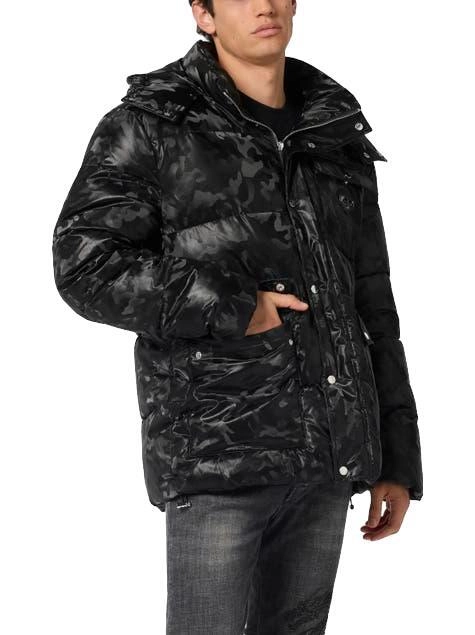 Philipp Plein Shiny Nylon Puffer Jacket Camouflage - Black