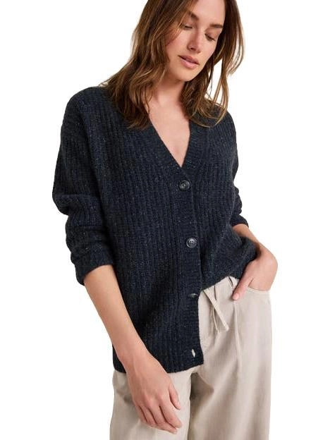 HAVEN WELL WITHIN Marled Cashmere Shaker Stitch Cardigan - Nightfall Fleck