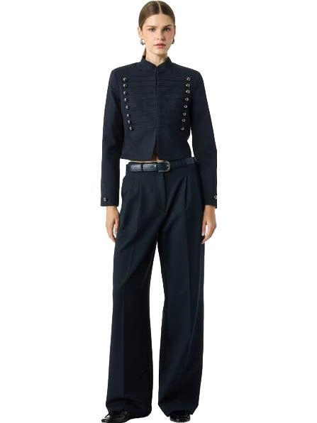 Koton Manadarin Collar Long Sleeve Napoleon Jacket With Button Detail - Navy