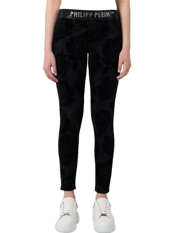 Philipp Plein Leggings Flock Flower Monogram - Black