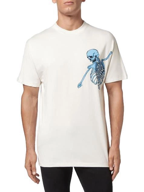 Philipp Plein Jersey T-shirt Round Neck Ss Skeleton - Cream
