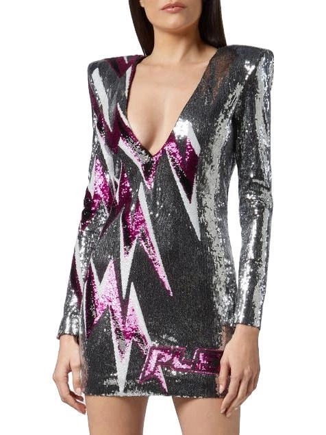 Philipp Plein Short Dress Thunder - Silver