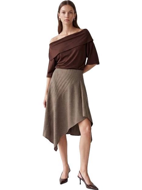 Koton Houndstooth Asymmetric Handkerchief Hem Midi Skirt - Brown Check