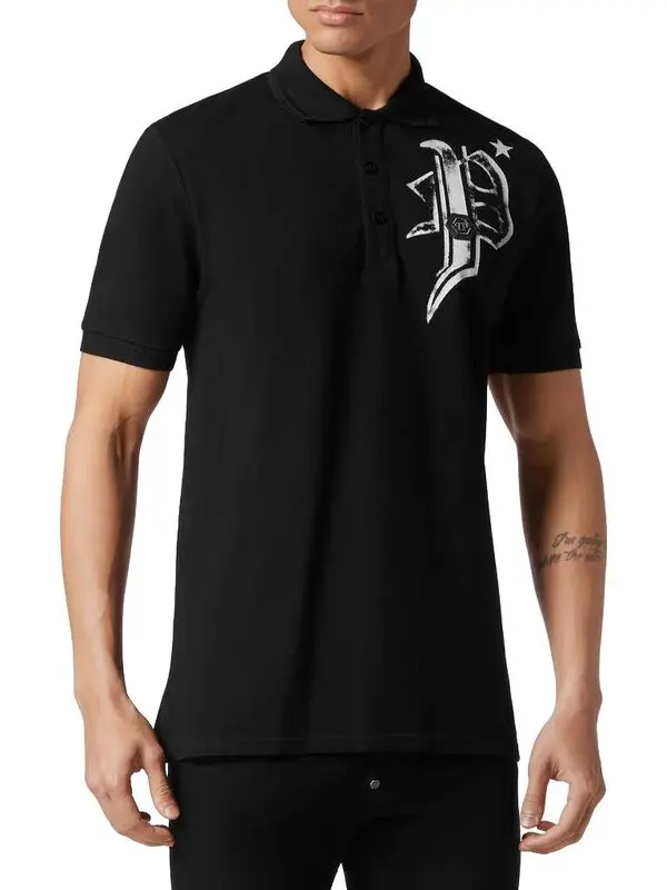 Philipp Plein Slim Fit Jersey Polo Shirt Skull&amp;bones - Black