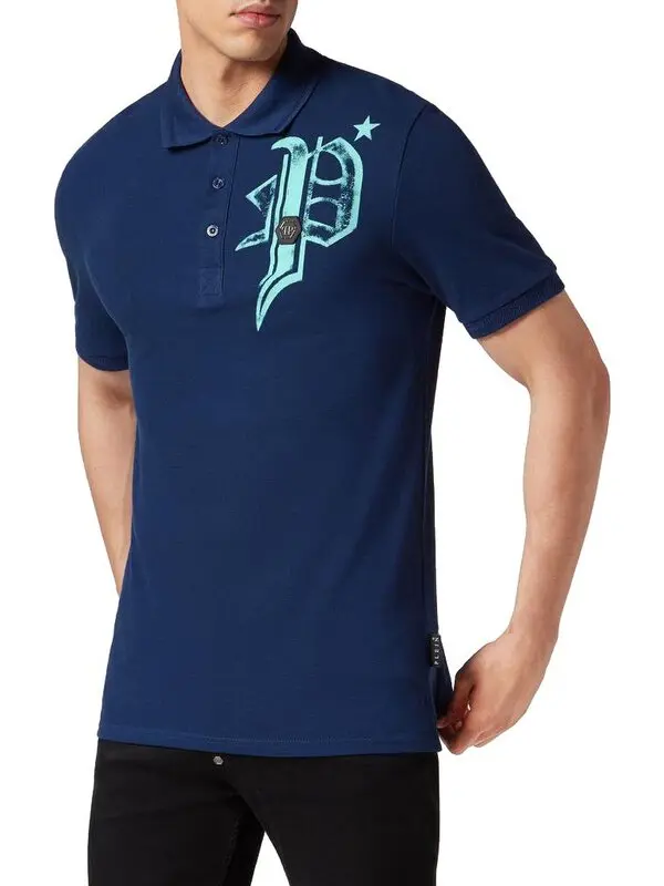 Philipp Plein Slim Fit Jersey Polo Shirt Skull&amp;bones - Darkblue