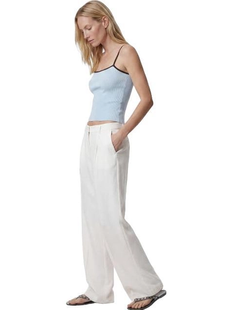 Koton Linen Blend Pleated Tailored Wide Leg Pants - White
