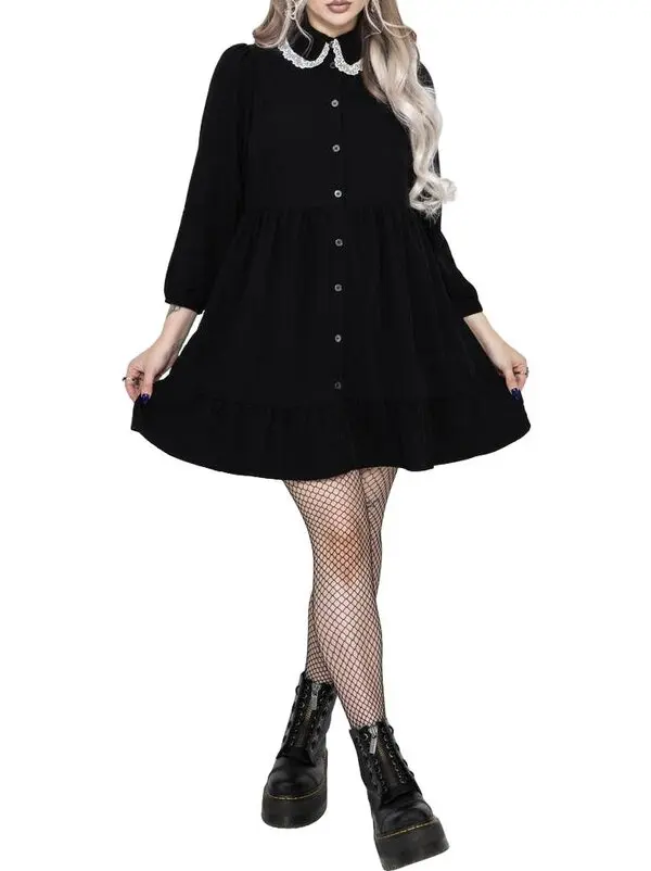 DISTURBIA Salem Collar Mini Smock Dress - Black