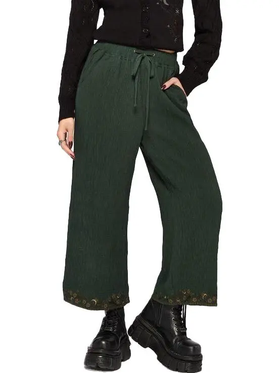 DISTURBIA Elio Crinkle Embroidered Culotte - Green