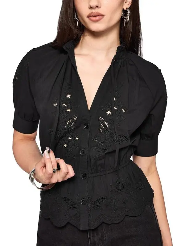 DISTURBIA Posy Tie Neck Blouse - Black