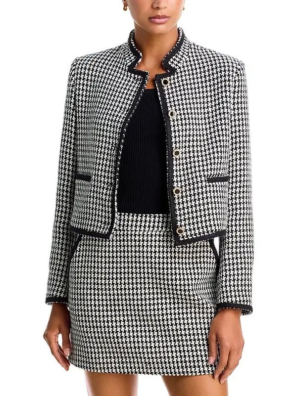 Aqua Mixed Houndstooth Button Front Jacket Exclusive - Black/ White
