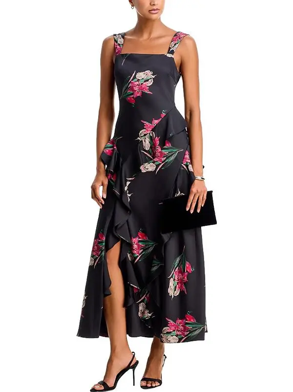 Aqua Iris Ruffle Sleeveless Maxi Dress Exclusive - Black Multi