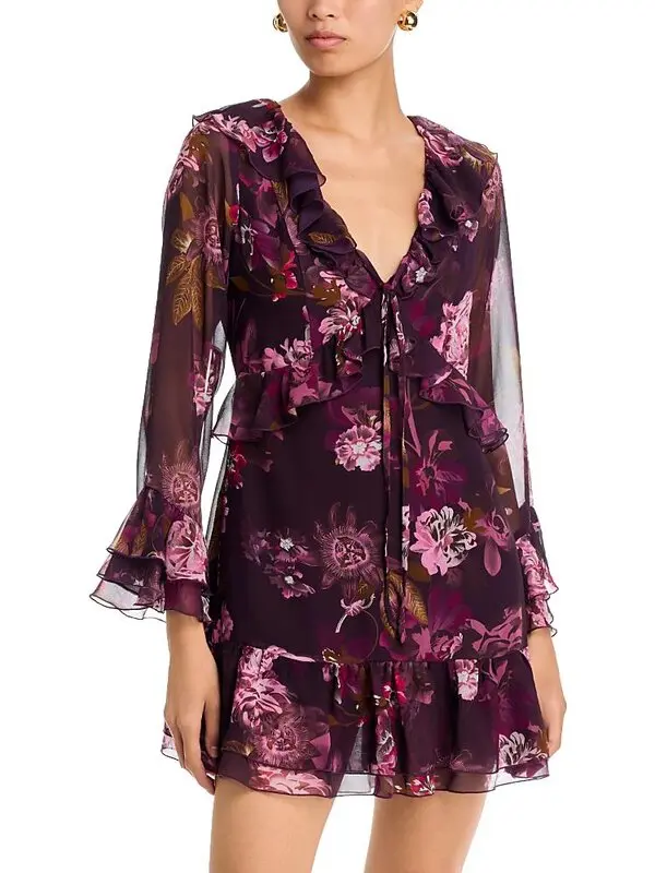 Aqua Ruffled V Neck Mini Dress Exclusive - Multi