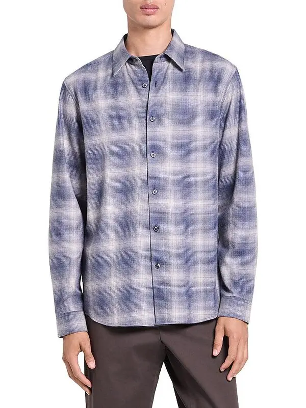 Theory Irving Cotton Faded Plaid Shirt - Inkling Multi